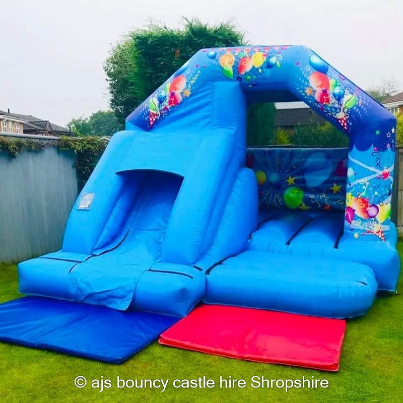 Blue Party Bouncy Castle & Slide | AJS Bouncy Castle Hire Shropshire